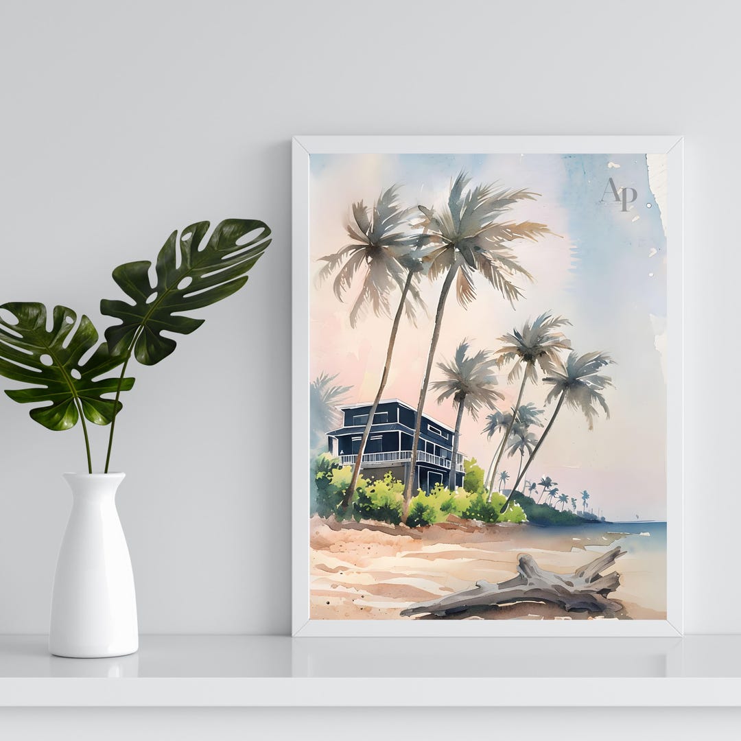 Watercolor Beach Digital Print | Beach Framed Picture | Hawaii Coast ...