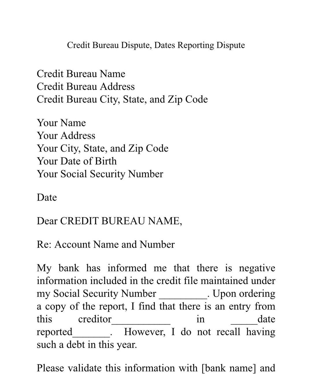 Standard Credit Bureau Dispute Letters 50 Pack - Etsy