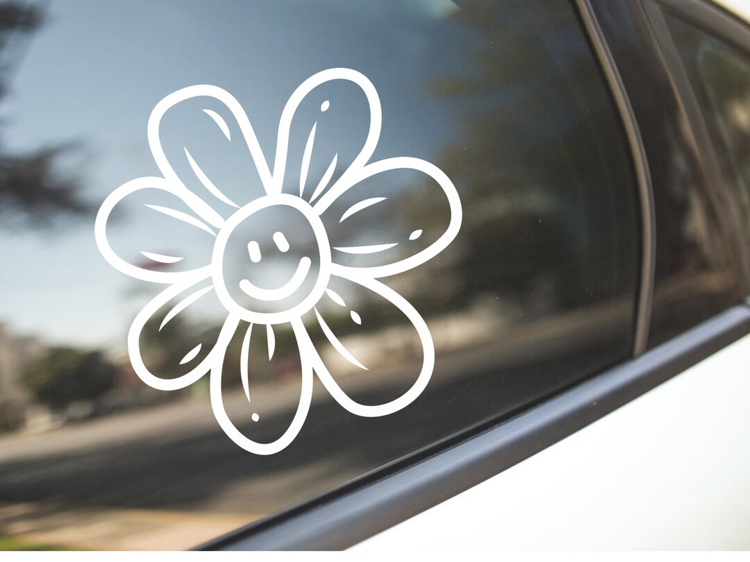 Smiley Face Flower Decal Sticker for Cars, Laptops, Etc. Cute Smiley ...