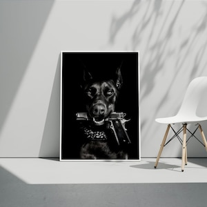 Doberman Gun Poster, Hypebeast Canvas, Luxury Designer Fashion Dog ...