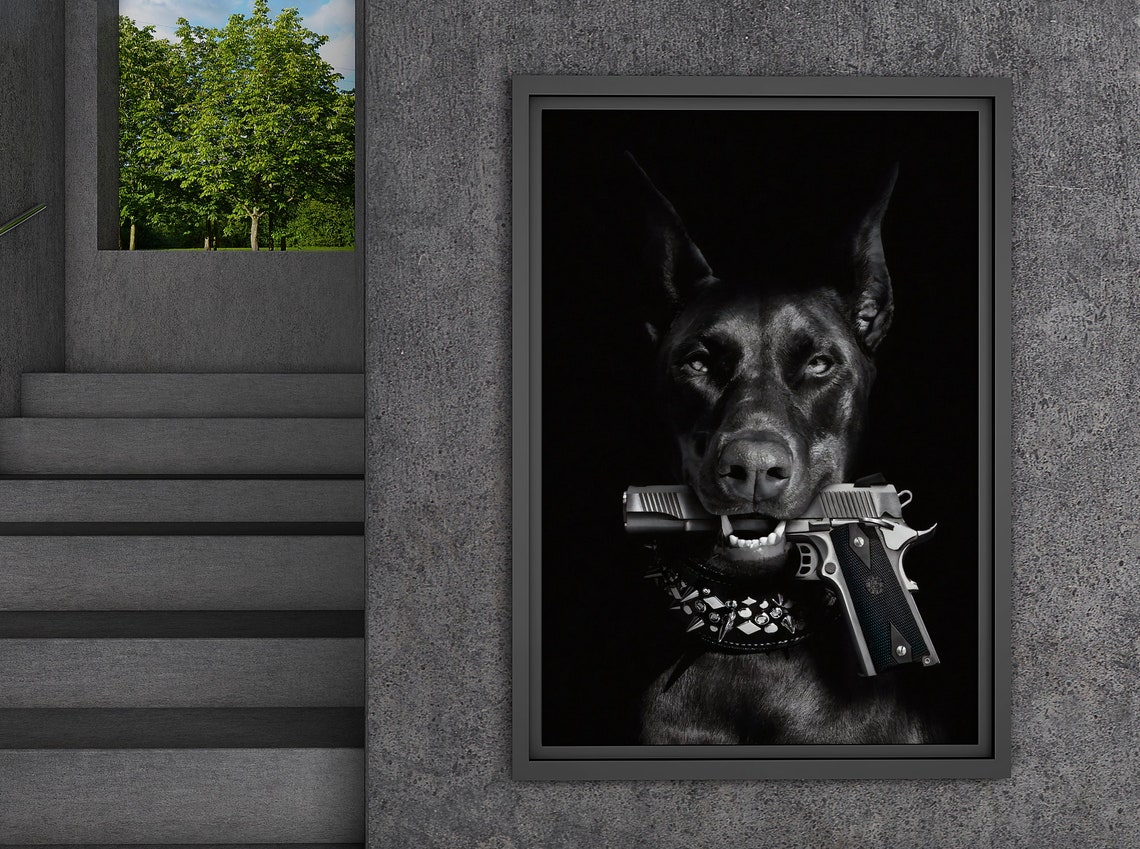 Doberman Gun Poster, Hypebeast Canvas, Luxury Designer Fashion Dog ...
