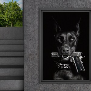 Doberman Gun Poster, Hypebeast Canvas, Luxury Designer Fashion Dog ...