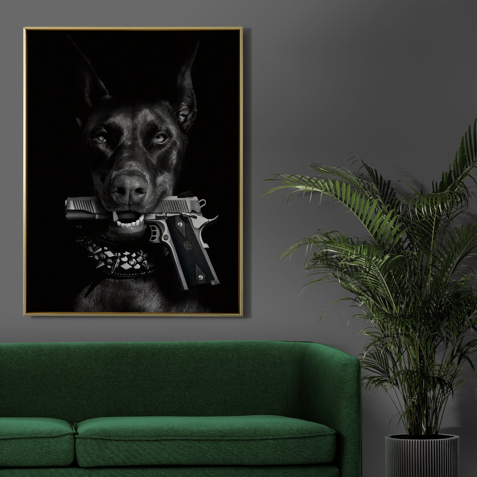 Doberman Gun Poster, Hypebeast Canvas, Luxury Designer Fashion Dog ...