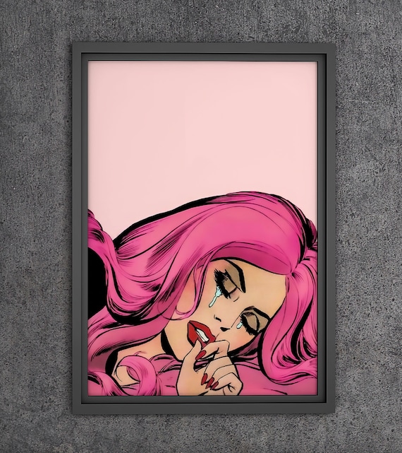 Pink Pop Art girl Crying Poster Print Pop Art - Etsy