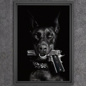 Doberman Gun Poster, Hypebeast Canvas, Luxury Designer Fashion Dog ...
