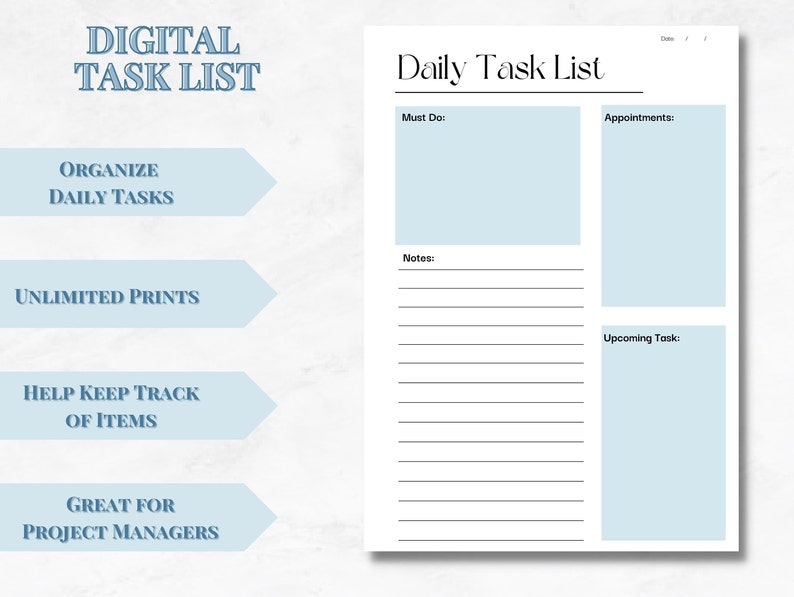 Minimal Task List Printable, Simple Tasks List Template, Productivity ...