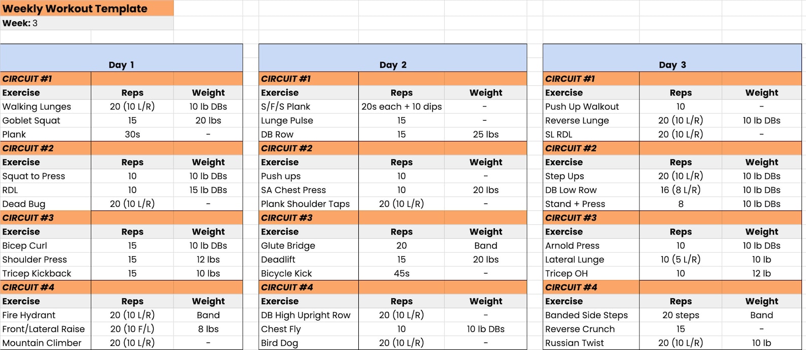 Weekly Workout Plan Template - Etsy