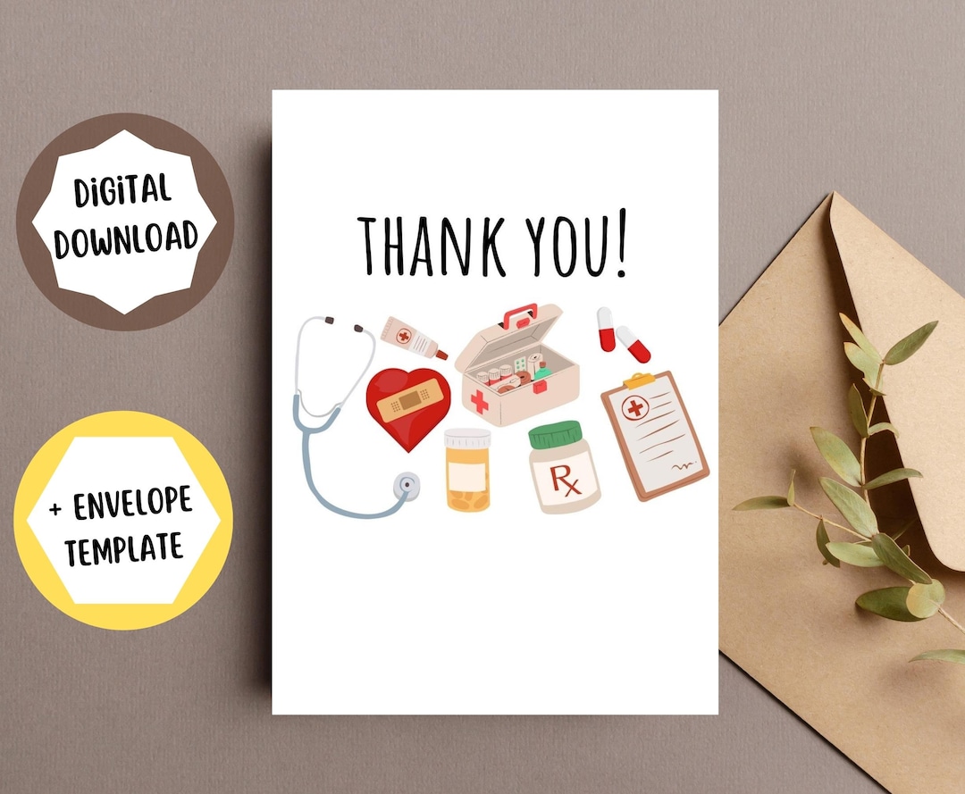 Thank You Card for Doctor Nurse Healthcare Worker, Printable Digital ...