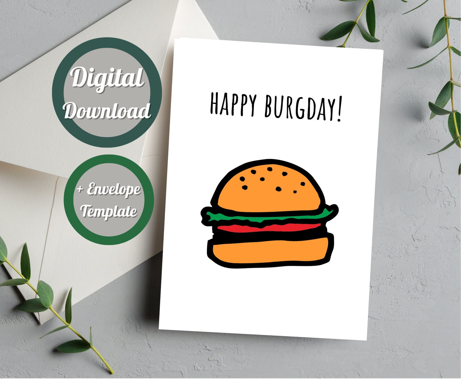 Burger Birthday Card, Hamburger Lover Birthday Card Download, Printable ...