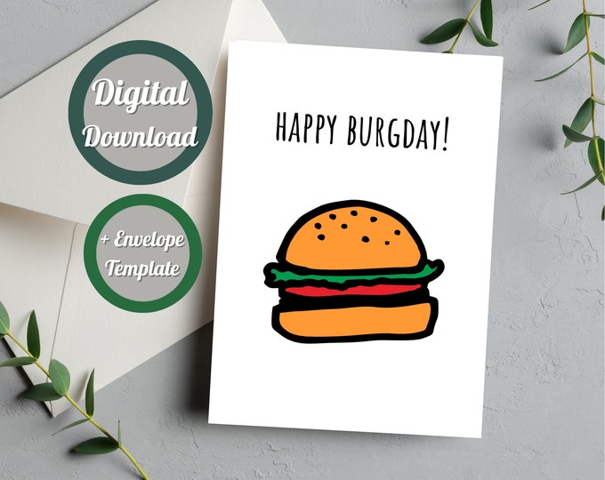 Burger Birthday Card, Funny Card, Birthday Greetings, Food Lover ...
