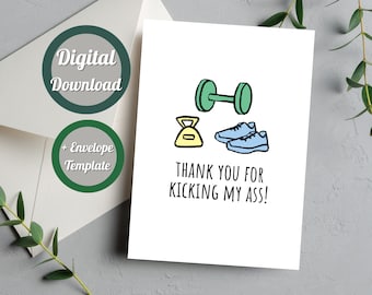 Personal Trainer Thank You Card, Gym Bro, Weight Lifting Printable Card ...