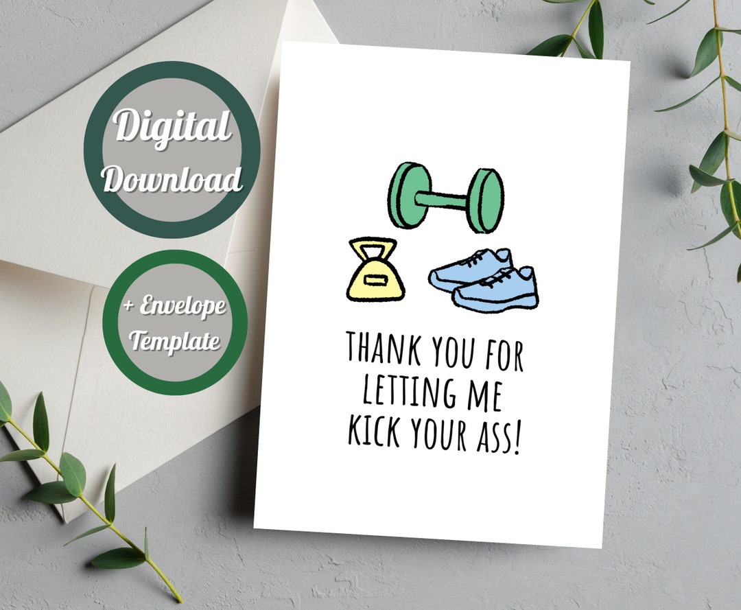 Personal Trainer Card for Client, Thank You Card, Gym Bro, Weight ...