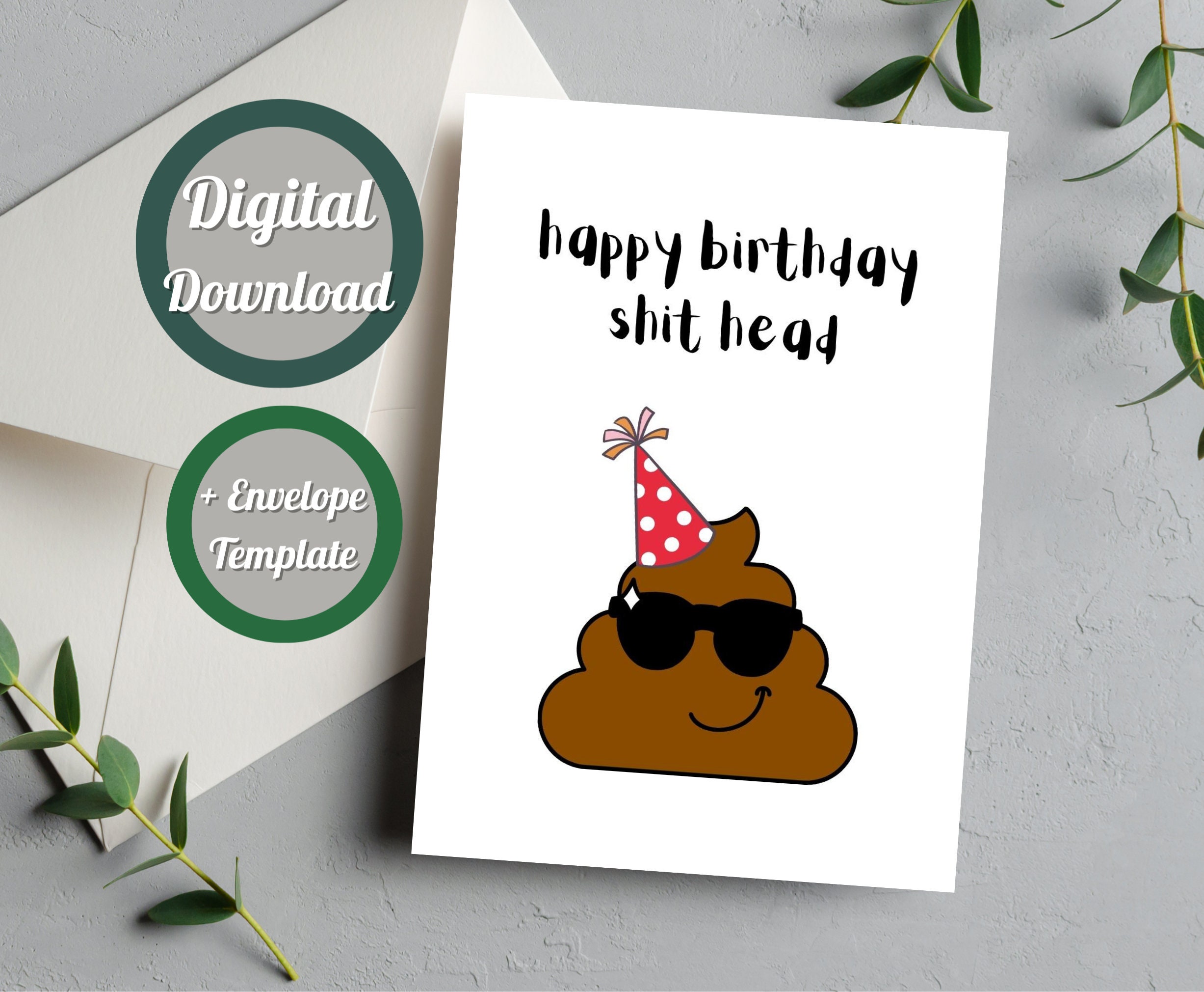 Funny Birthday Card for Friends, Poop Emoji, Printable File - Etsy