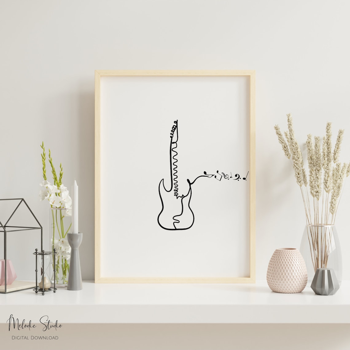 Music Printable Guitar Line Art Digital Download Minimalist Music Lover ...