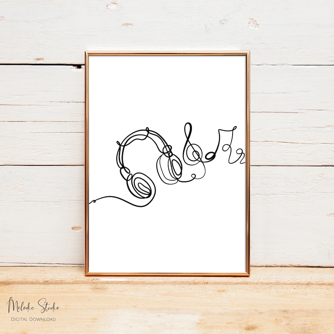 Printable Headphone Music Line Art Minimalist Art Digital Download ...