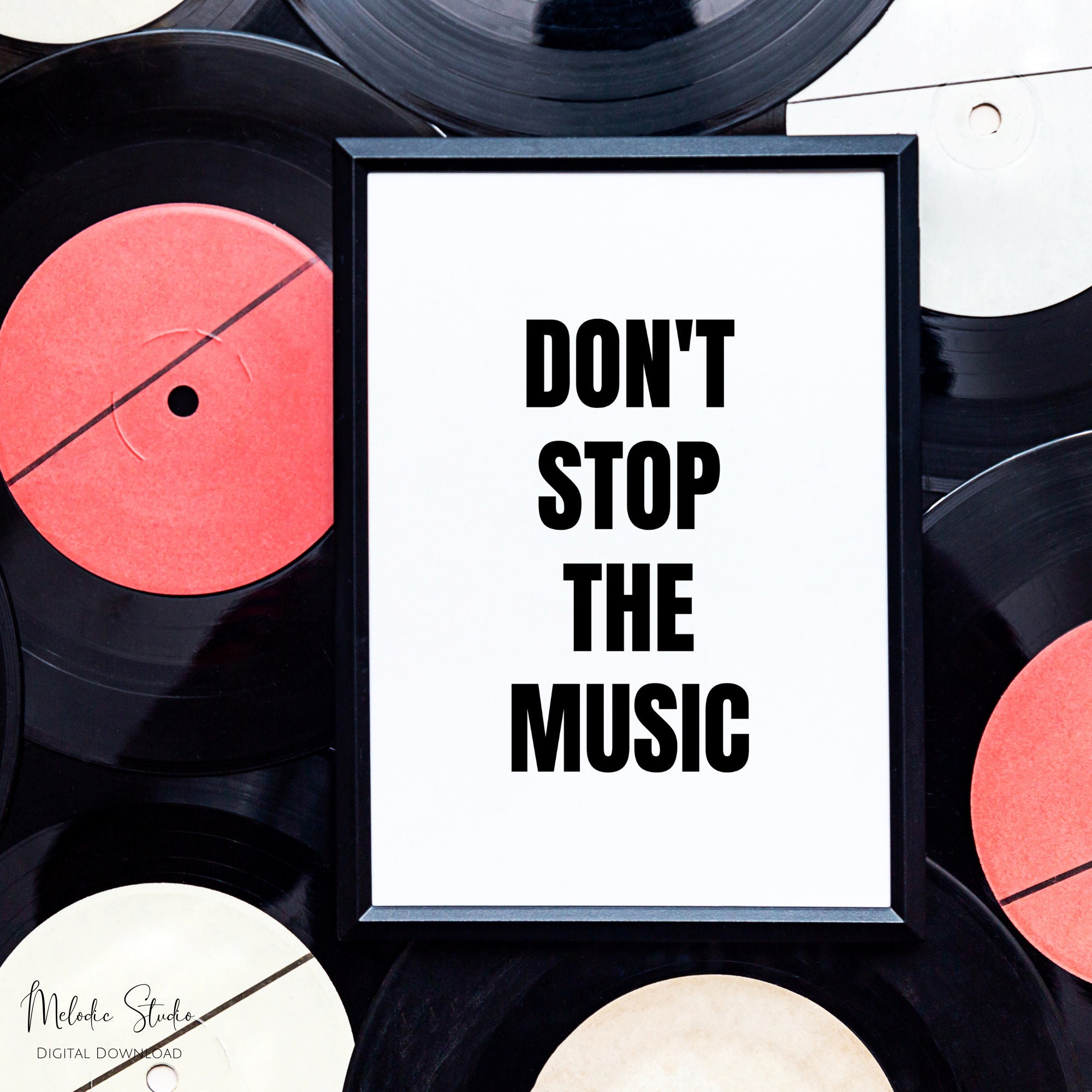 Black and White Don't Stop the Music Minimalist Printable Wall Art ...
