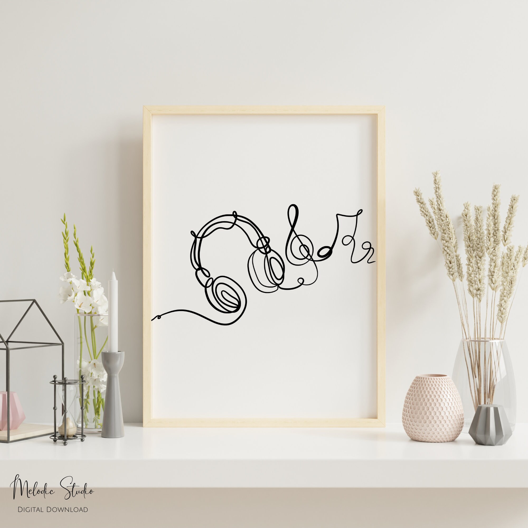 Printable Headphone Music Line Art Minimalist Art Digital - Etsy
