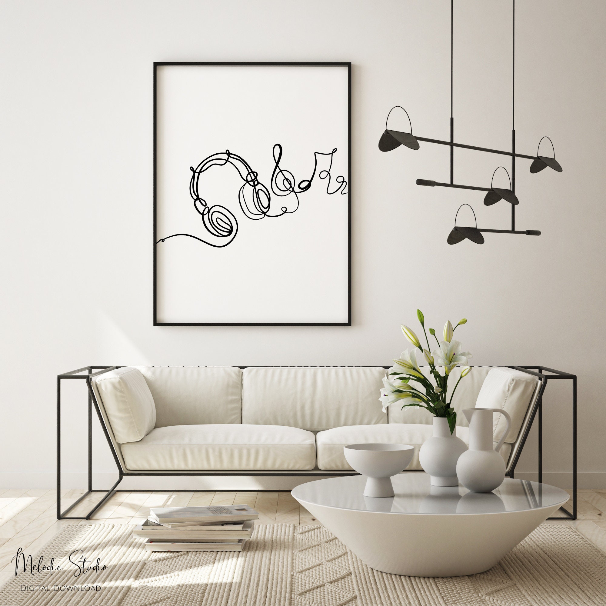 Printable Headphone Music Line Art Minimalist Art Digital Download ...