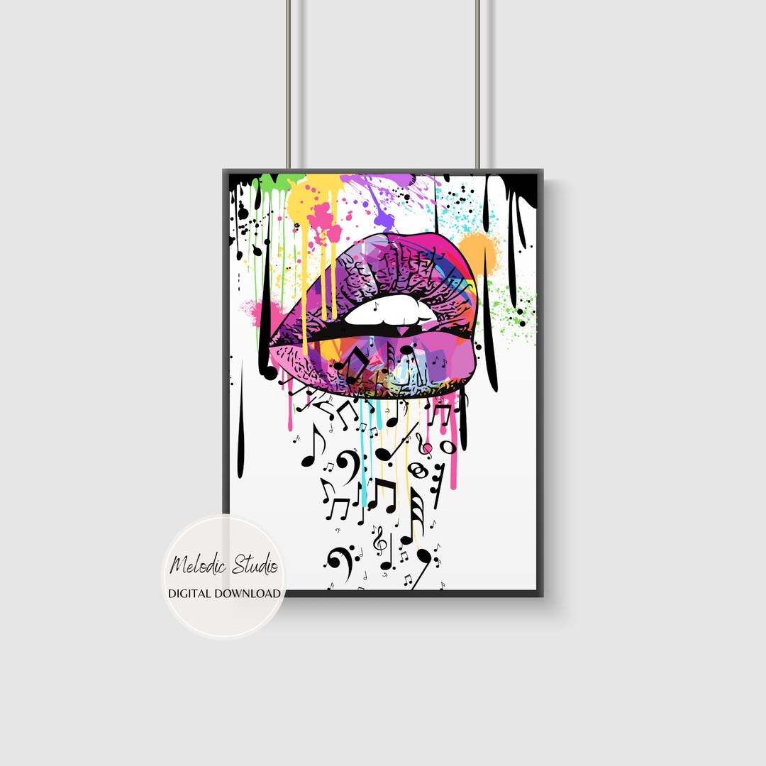 Colorful Pop Art Drip Lip Music Wall Art Digital Download - Etsy