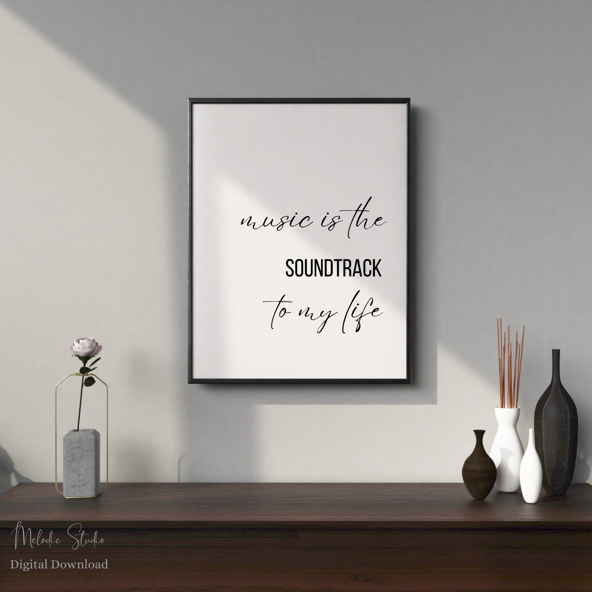 Black and White Music Printable Wall Art That Reads Music is - Etsy
