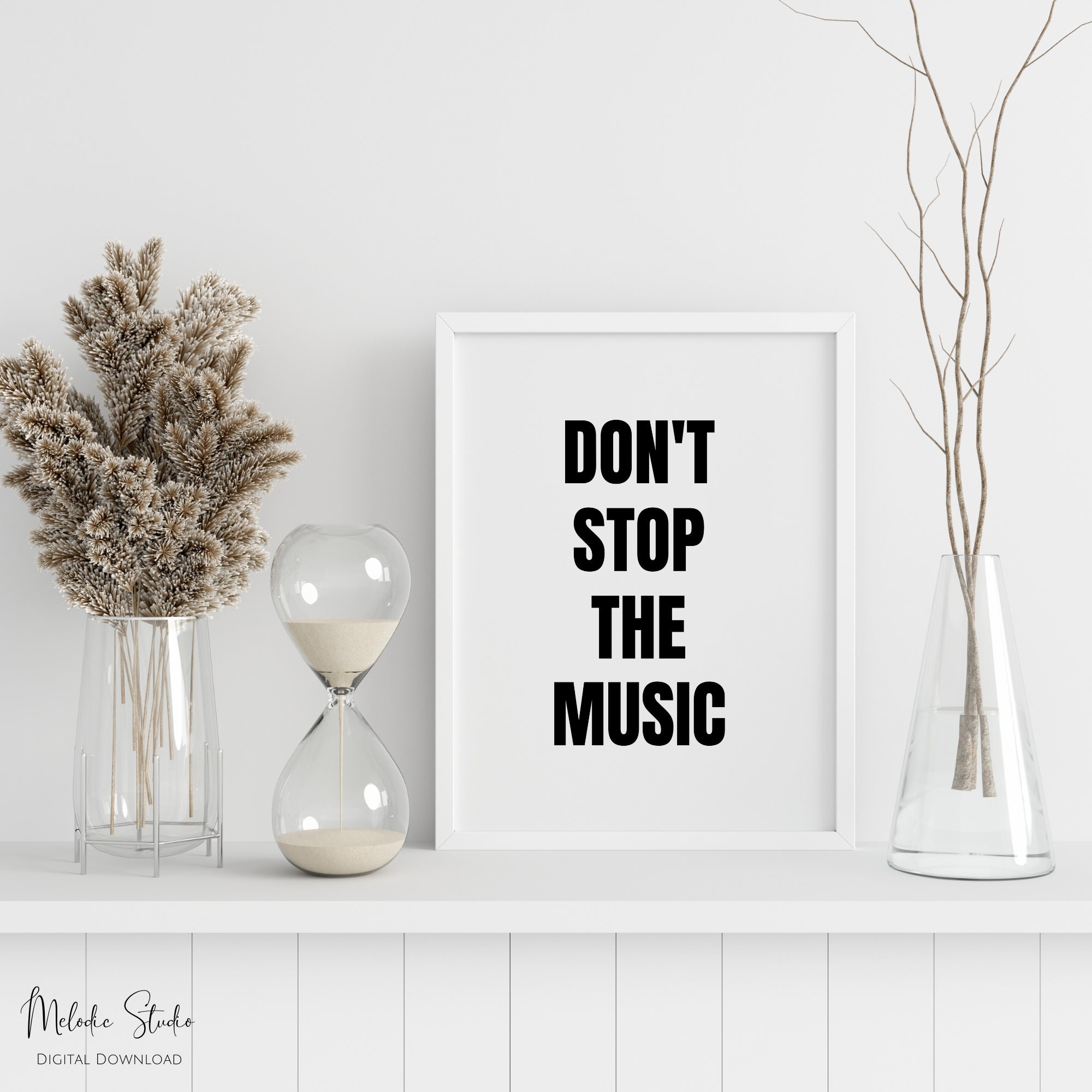 Black and White Don't Stop the Music Minimalist Printable Wall Art ...