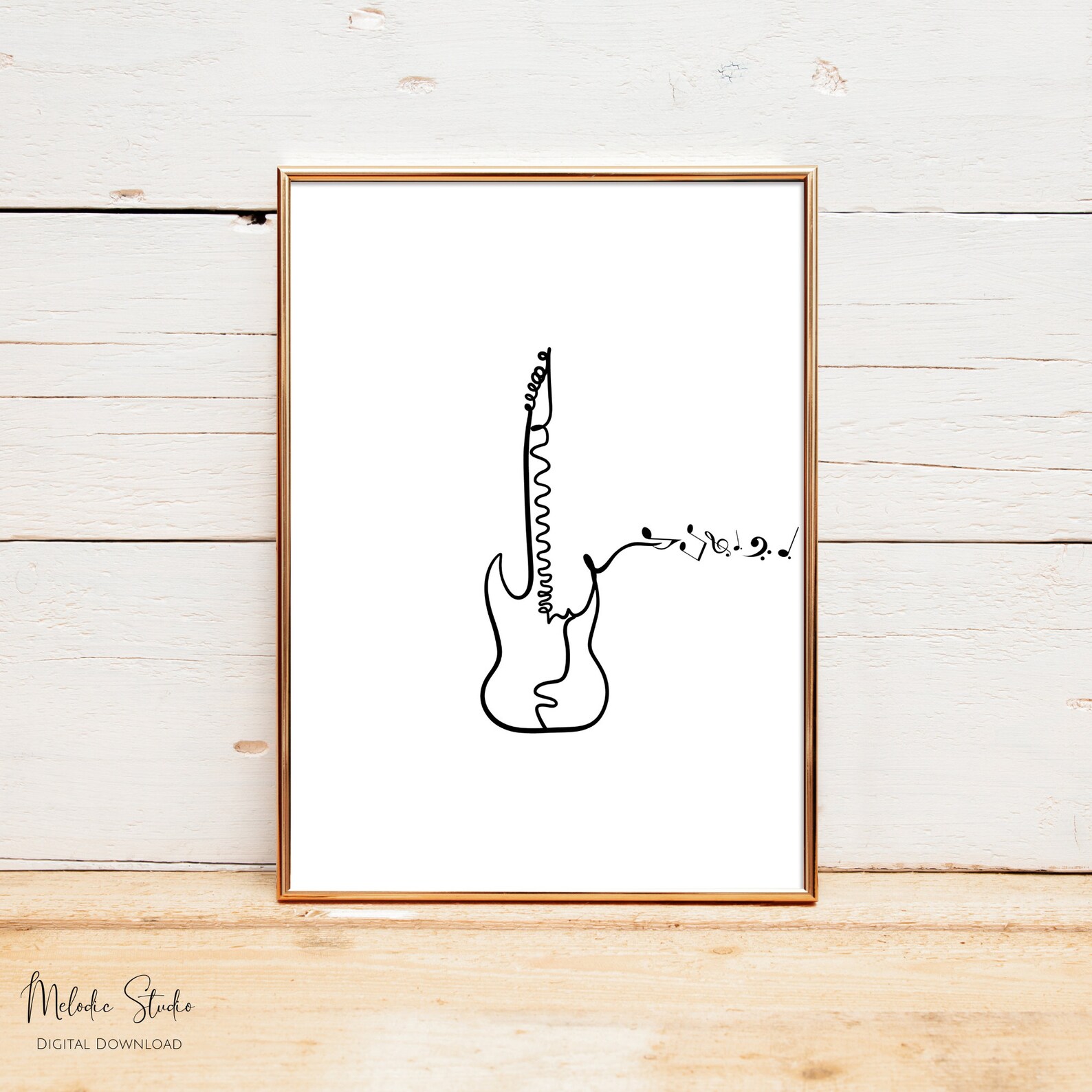 Music Printable Guitar Line Art Digital Download Minimalist Music Lover ...