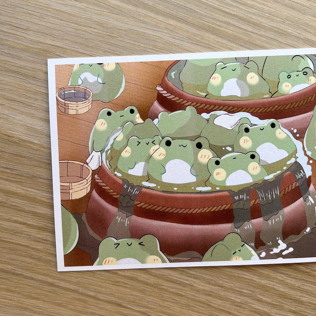 Frog Bath Art Print Studio Ghibli Art Print 5x7 Cute - Etsy