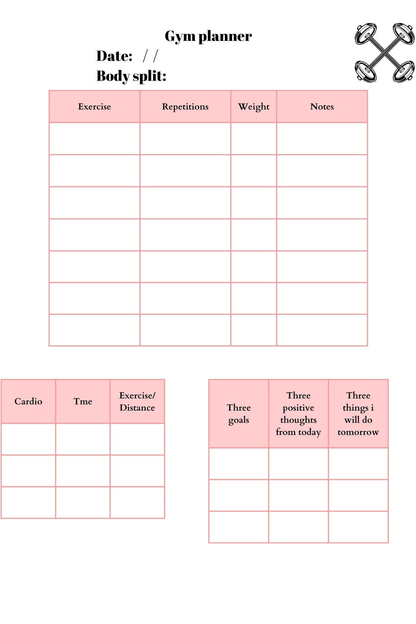 Gym Planner, Easy to Use, Everyday Gym Planner - Etsy
