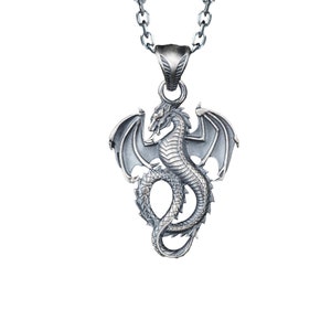 Sterling Silver Winged Dragon Necklace - Mens Pendant Jewelry - Etsy