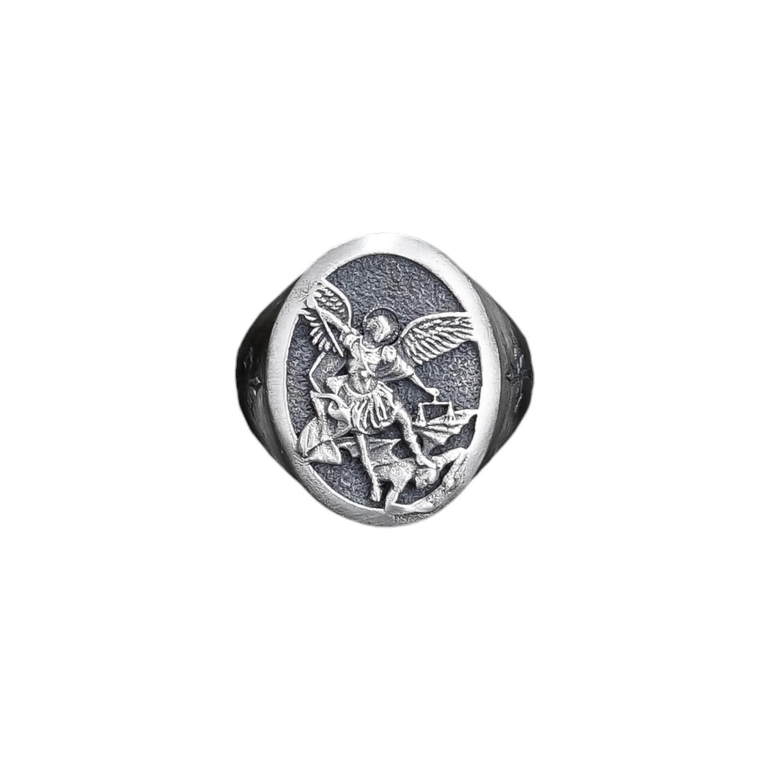 Sterling Silver Saint Michael Archangel Ring: Christian Protection ...