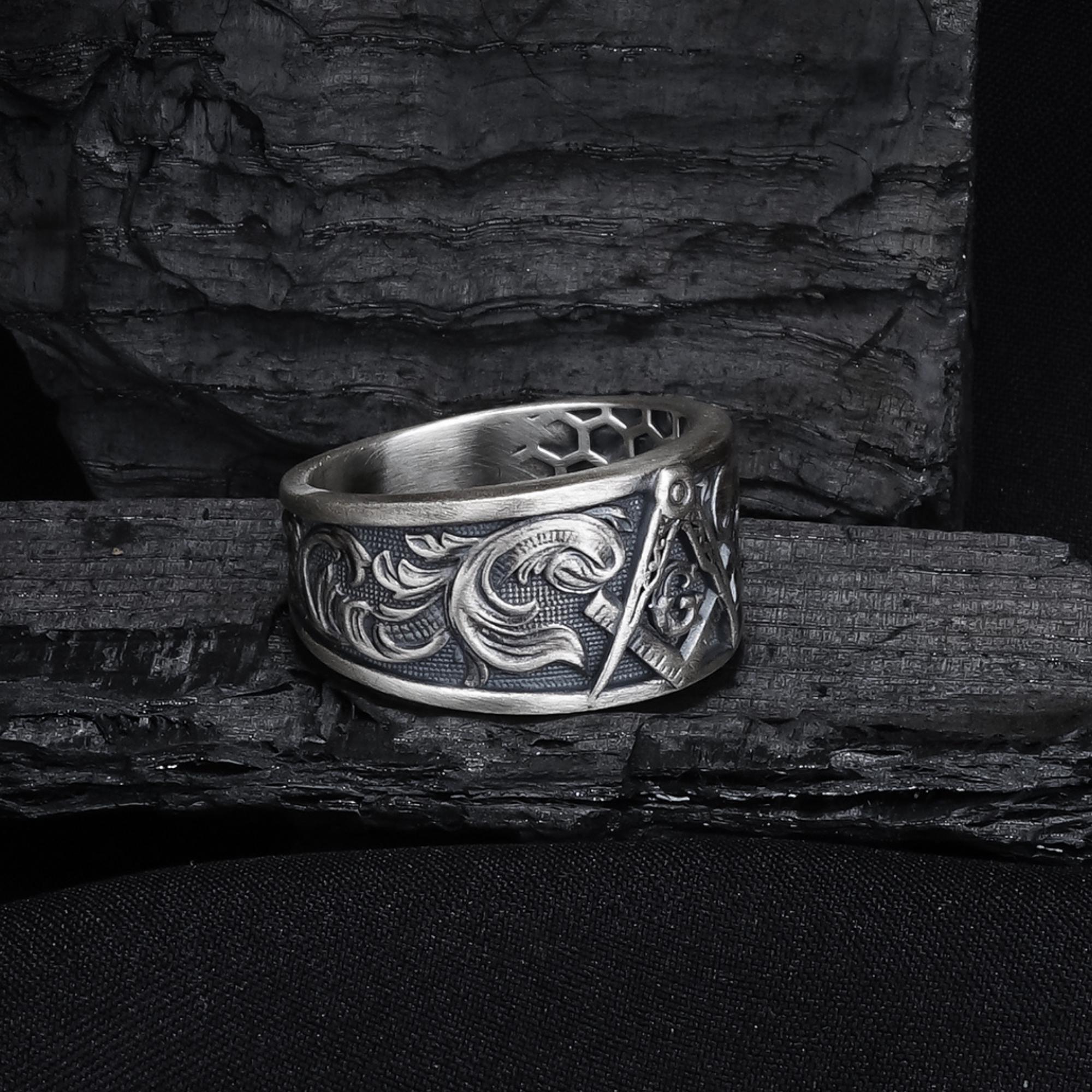 Sterling Silver Masonic Ring: Freemason Symbol Jewelry Gift - Etsy