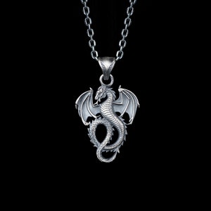 Sterling Silver Winged Dragon Necklace - Mens Pendant Jewelry - Etsy