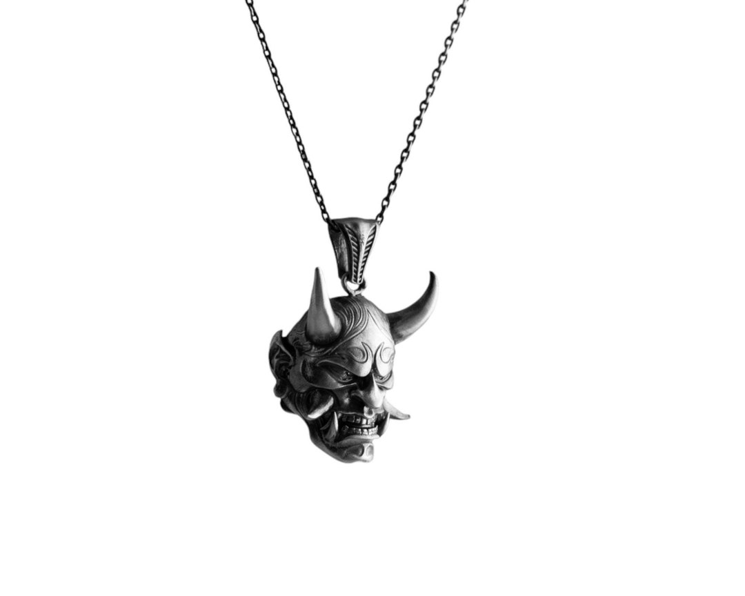 Sterling Silver Oni Mask Necklace: Japanese Samurai Pendant - Etsy
