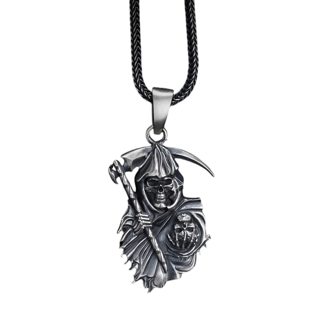 Handmade Sterling Silver Grim Reaper Pendant: Gothic Halloween Necklace ...