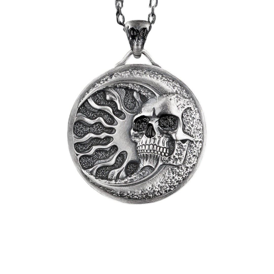 Sterling Silver Memento Mori Skull Locket Necklace - Moon Pendant - Etsy