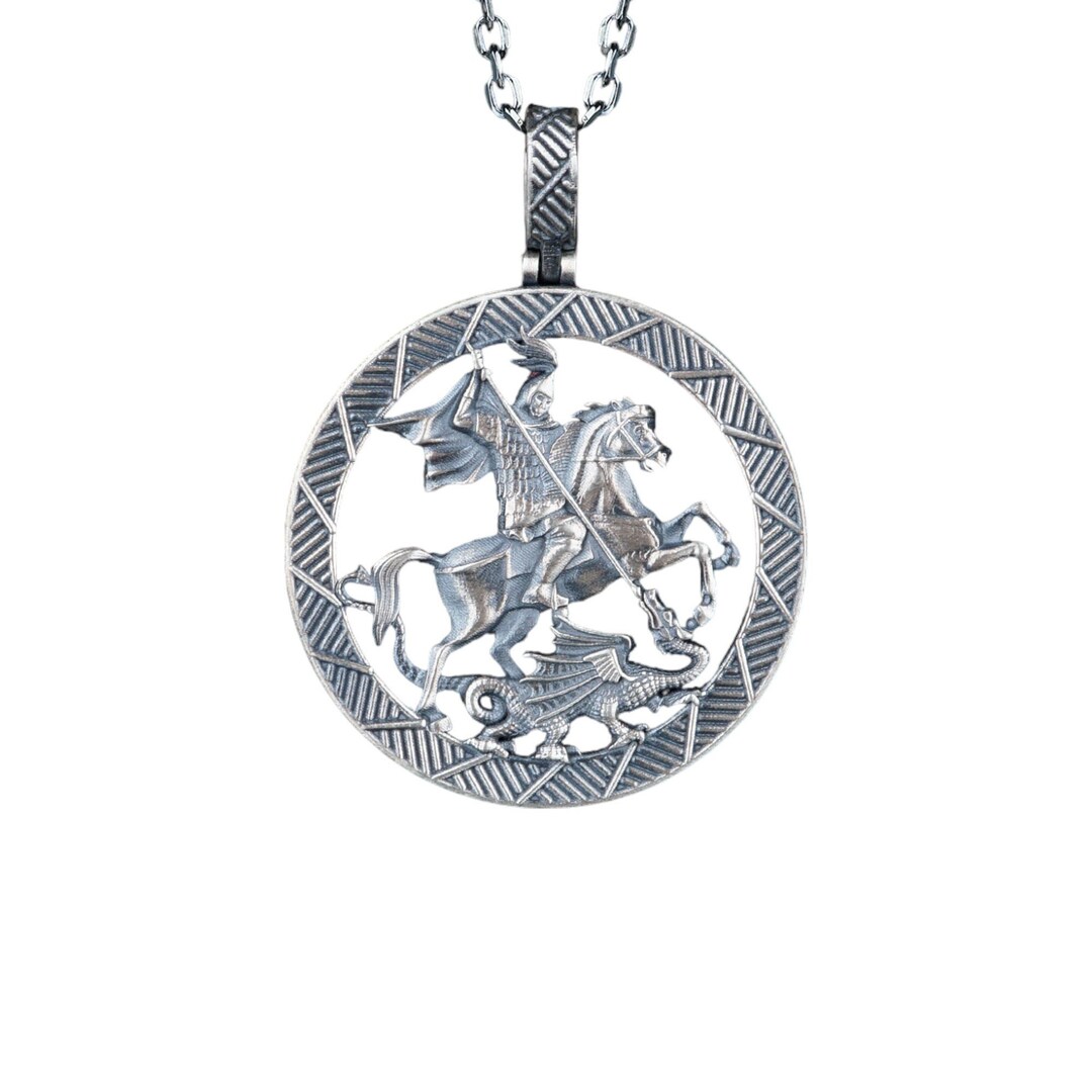 Sterling Silver St George and Dragon Necklace: Medieval Knight Pendant ...