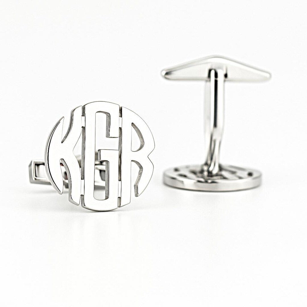 Monogrammed Sterling Silver Cufflinks, Personalized Initial Cuff Links ...