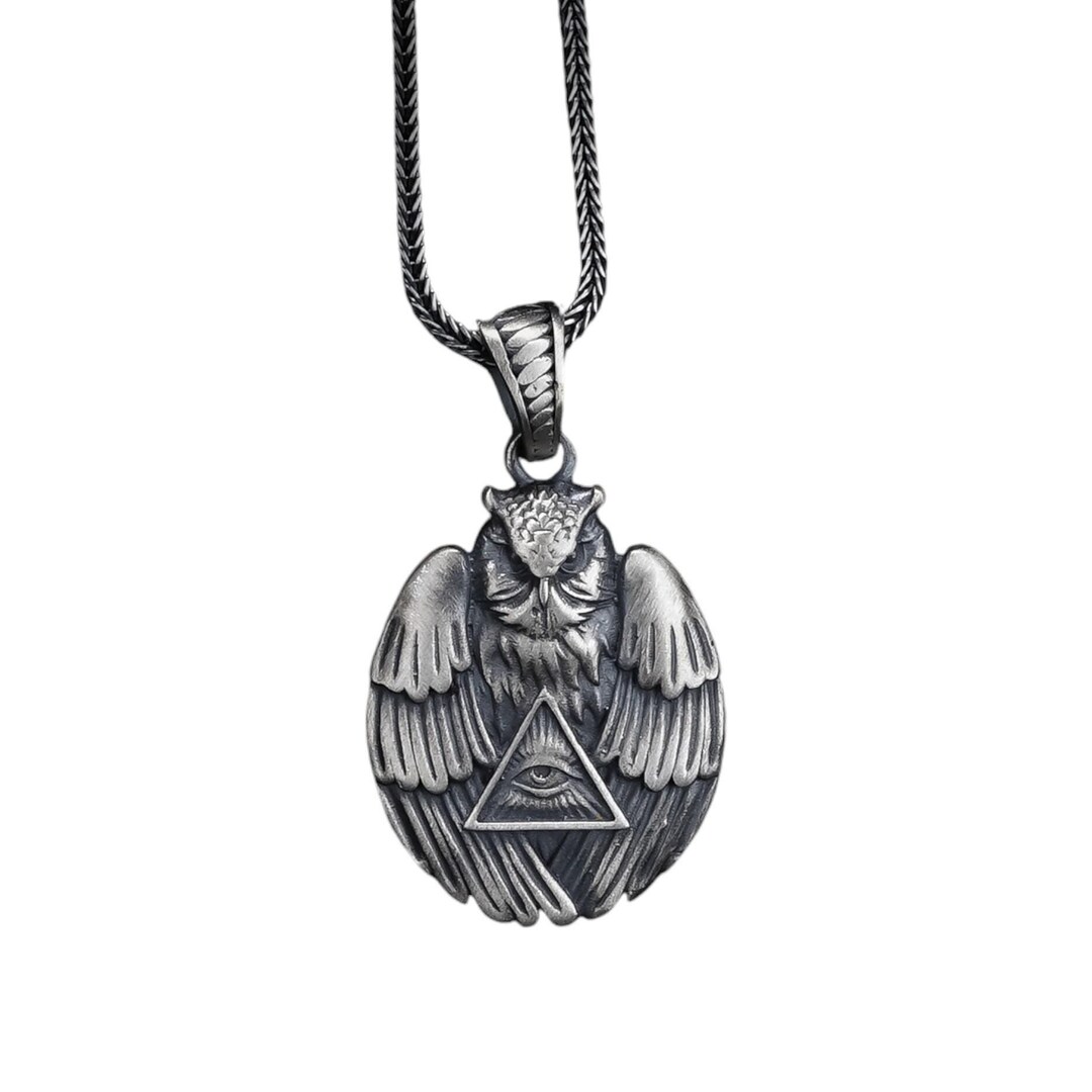 Sterling Silver Owl Pendant Necklace: All-seeing Eye Illuminati Symbol ...