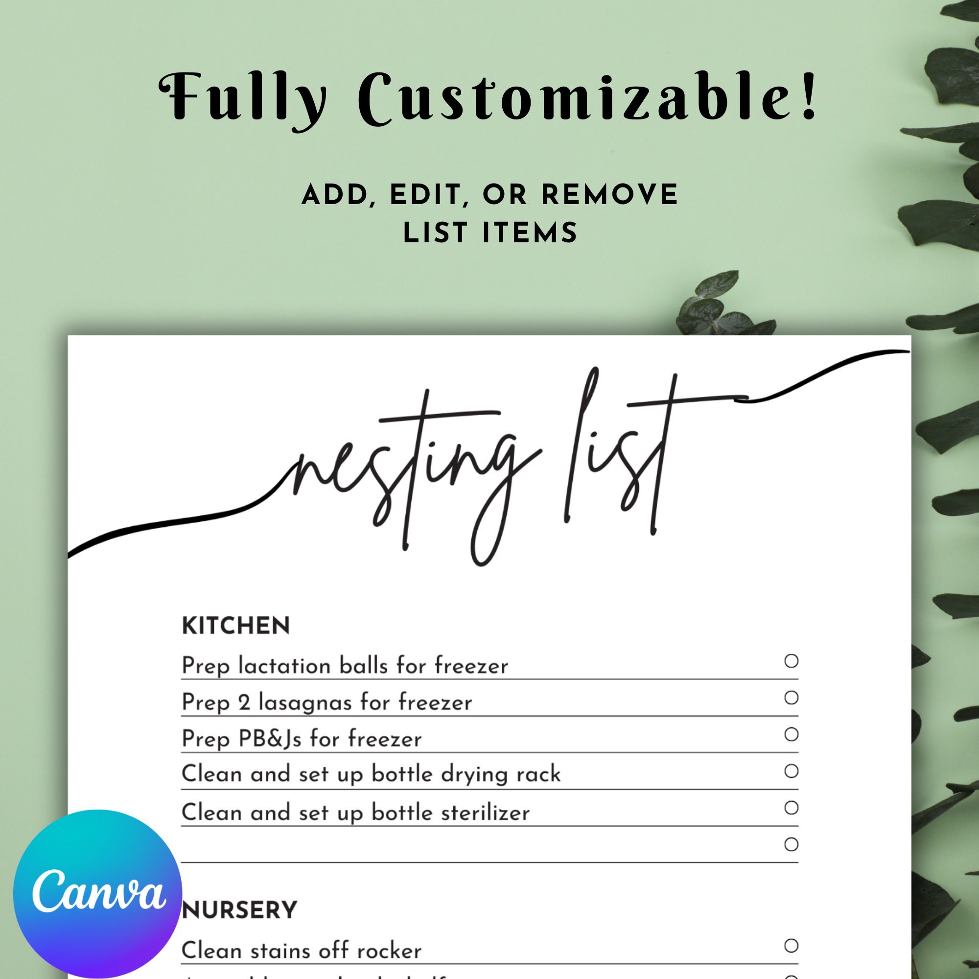 Nesting List, Party Hosting Plan, Instant Download, Nesting Checklist ...