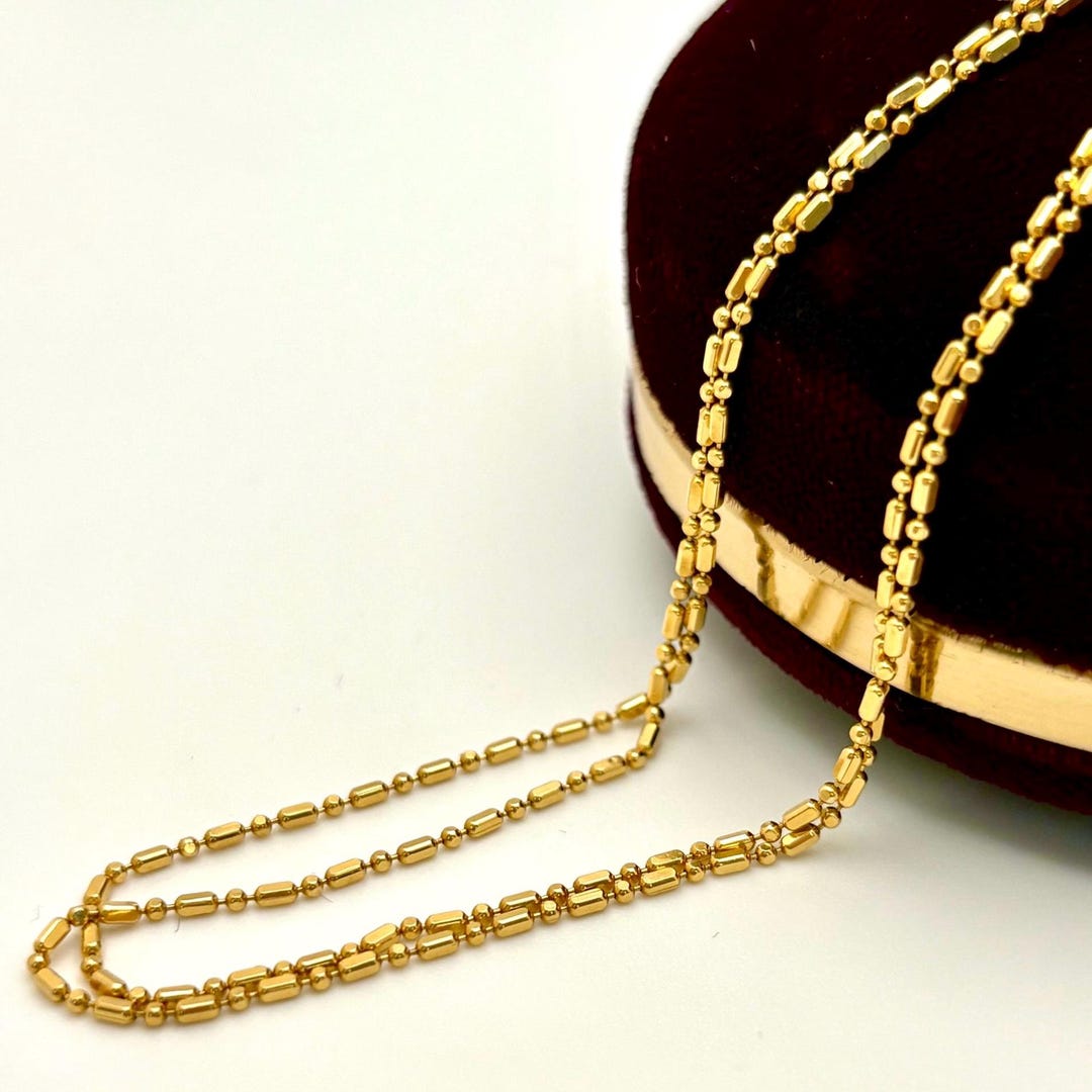 Vintage 18K Gold Bar Bead Chain Solid Yellow Gold Ball Necklace 16” - Etsy
