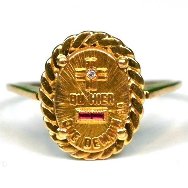 Vintage 18k Gold Augis Signet Ring plus Quhier, Moins Que Demain French ...