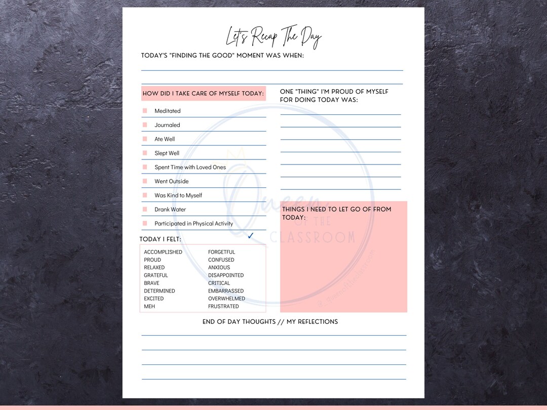 Daily Mental Health Journal // Evening Reflection // Full Color ...