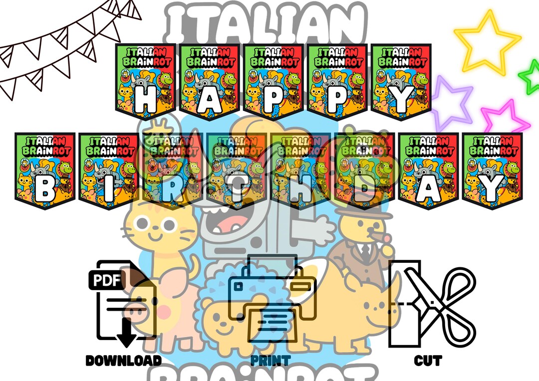 Italian Brainrot Inspired Birthday Banner | Digital Download | A4 ...