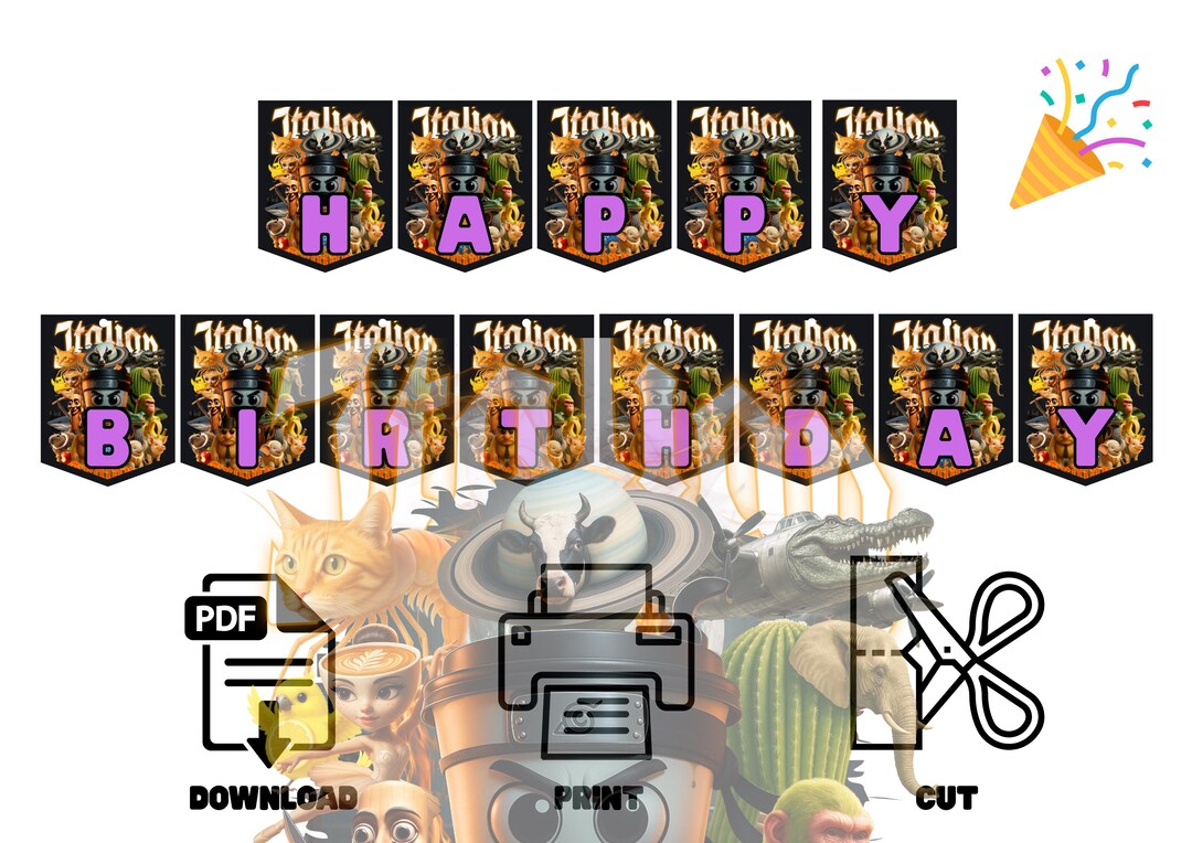 Italian Brainrot Birthday Banner | Digital Download | A4 Printable ...