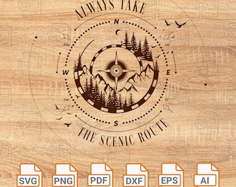 Always Take the Scenic Route Png, Camping Travel Adventure Wild Compass ...