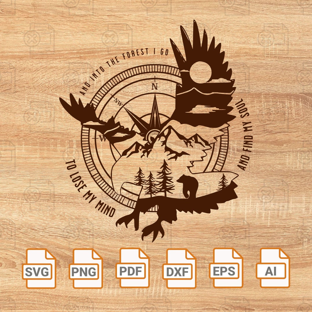 Eagle Compass SVG: Soaring Eagle, Bear, Adventure Design (digital ...