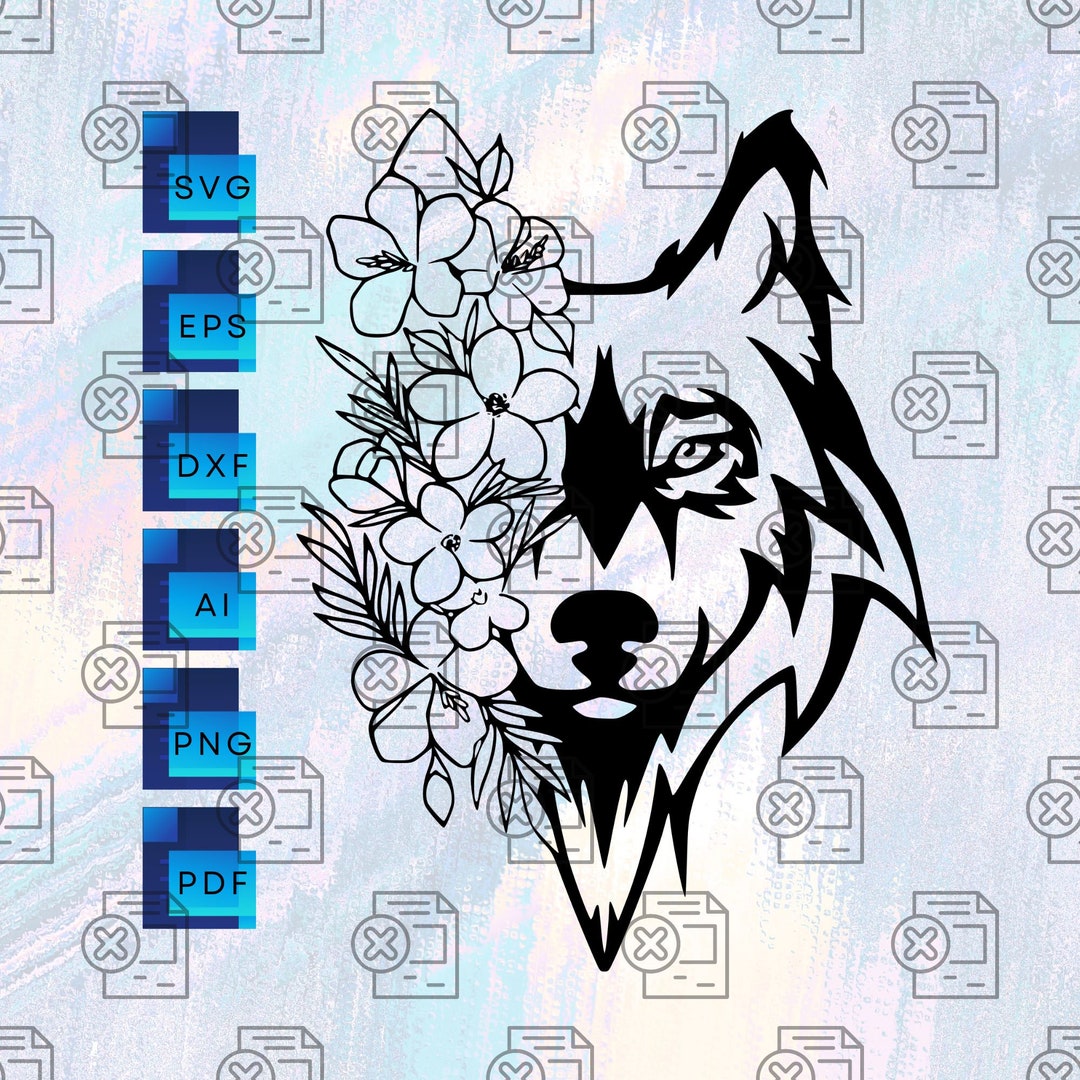 Wolf With Flowers Svg Wolf Svg Wolf Flower Svg Wolf Head - Etsy