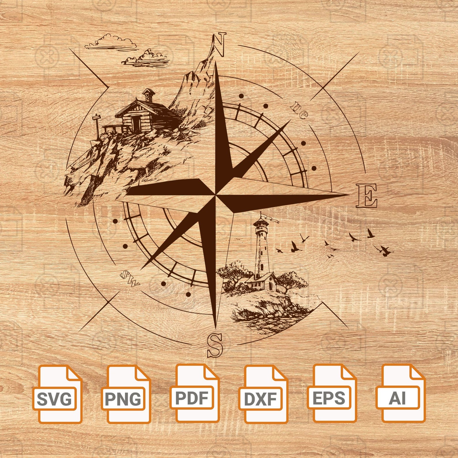 Laser Engrave File Lighthouse Scene Svg Pdf Jpg Wild Hiking Camping ...