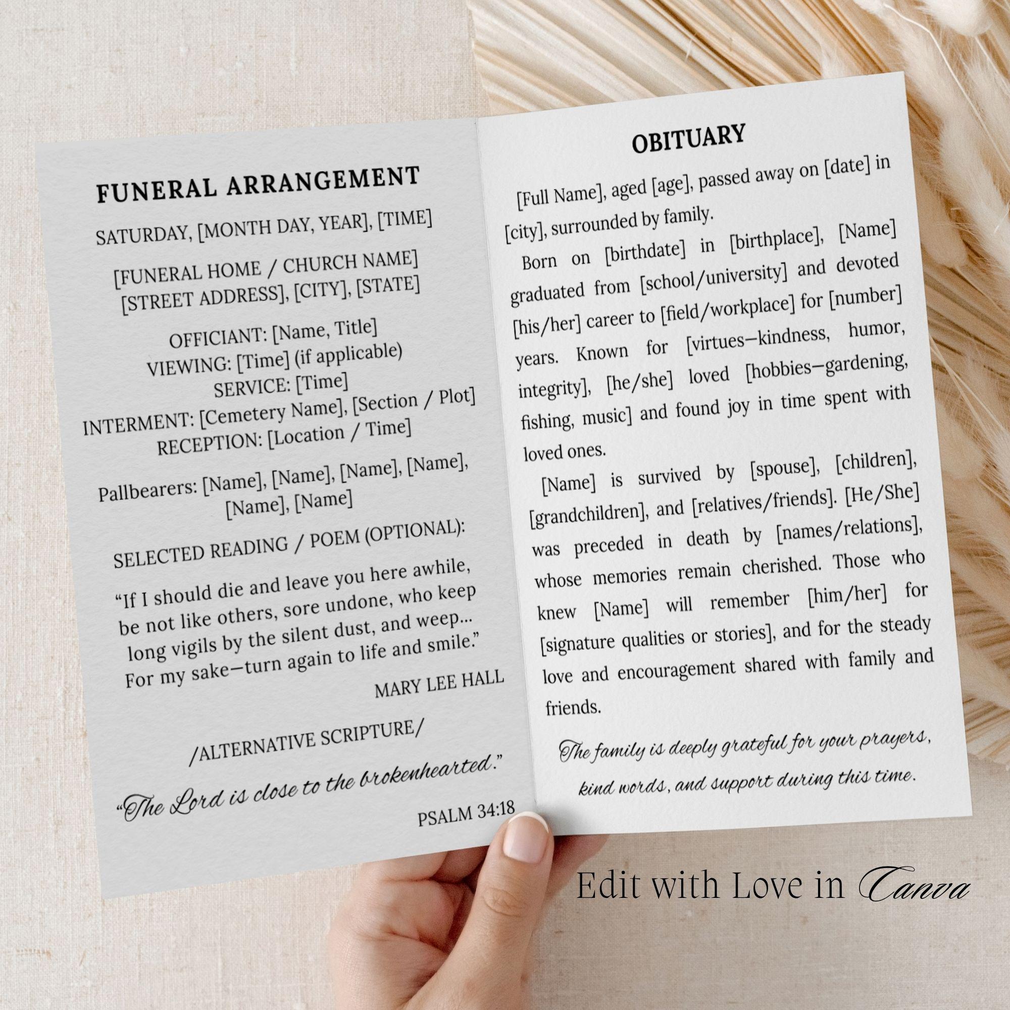 Minimalist Funeral Program Template: Remembering a Life Well Lived ...