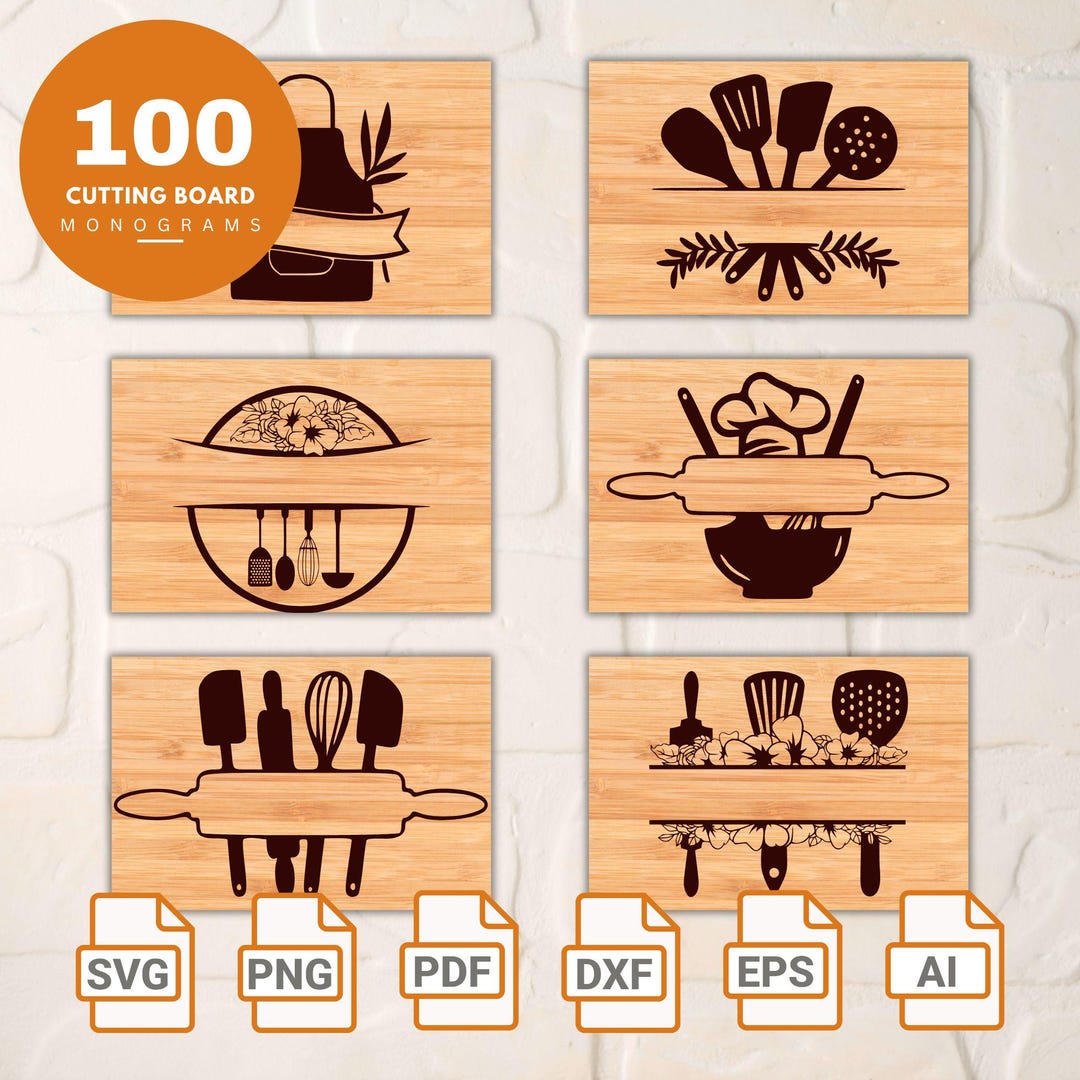 Kitchen Tray SVG Bundle: 100 Cutting Board Designs (digital Download ...